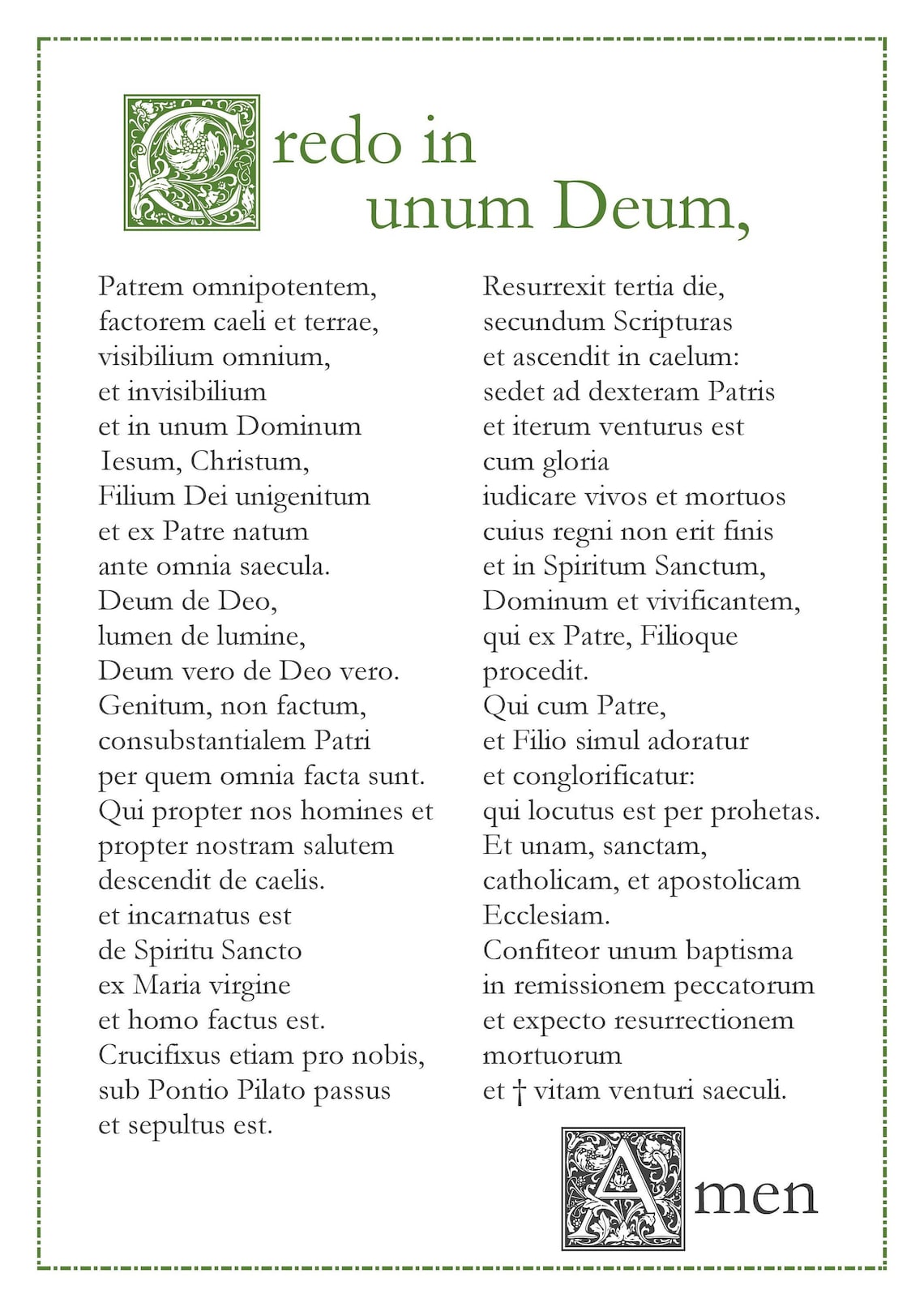 Nicene Creed (credo in Unum Deum) Latin Catholic Prayer Card ...