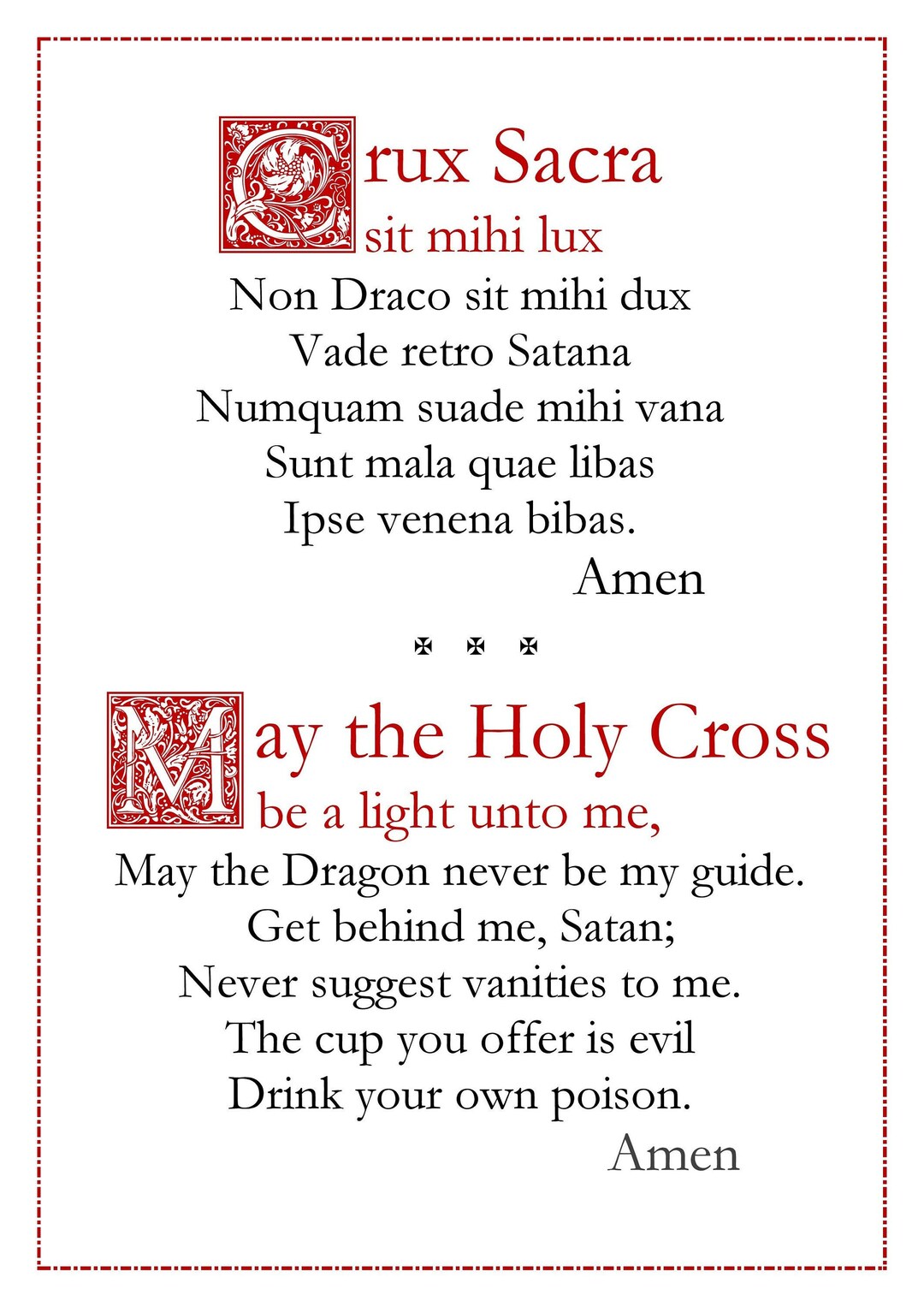 Crux Sacra st Benedict Medal Catholic Prayer Card in Latin and English ...