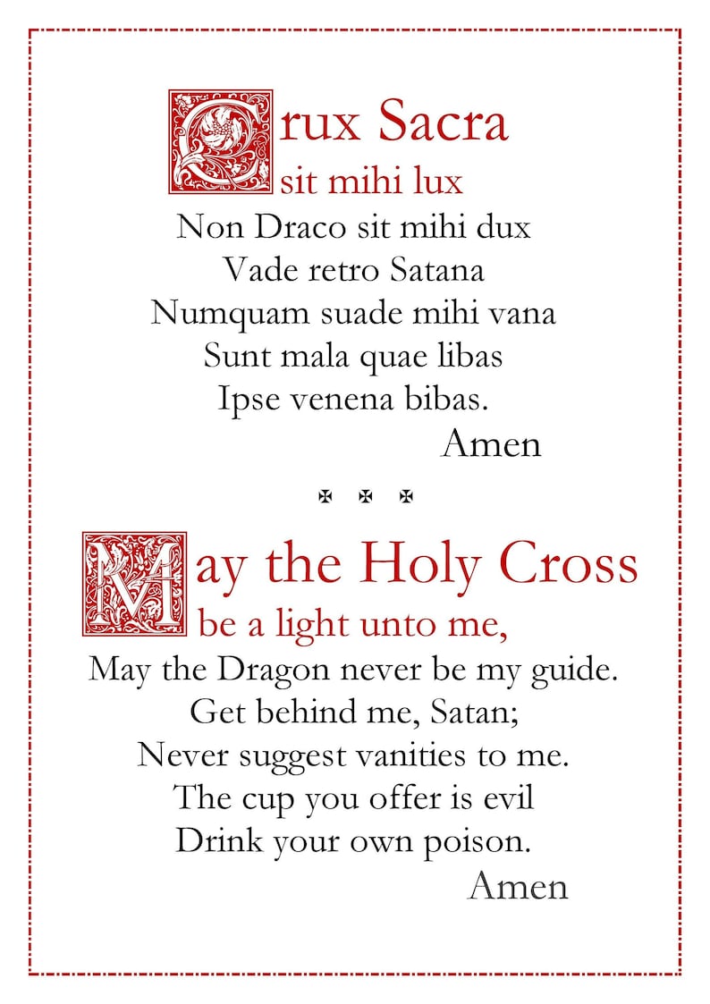 Crux Sacra st Benedict Medal Catholic Prayer Card in Latin and English ...