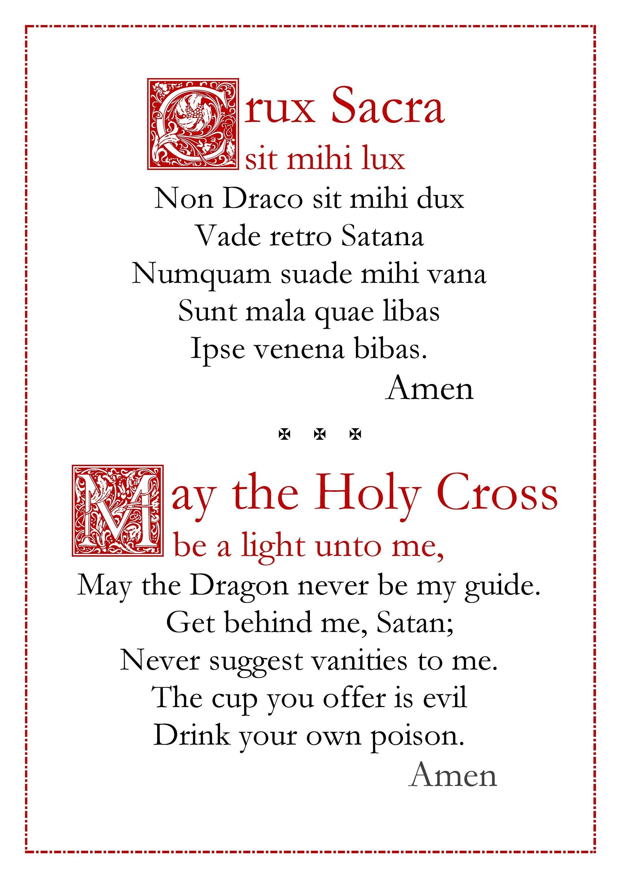 Crux Sacra st Benedict Medal Catholic Prayer Card in Latin and English / Printable A4 Wall Art ...