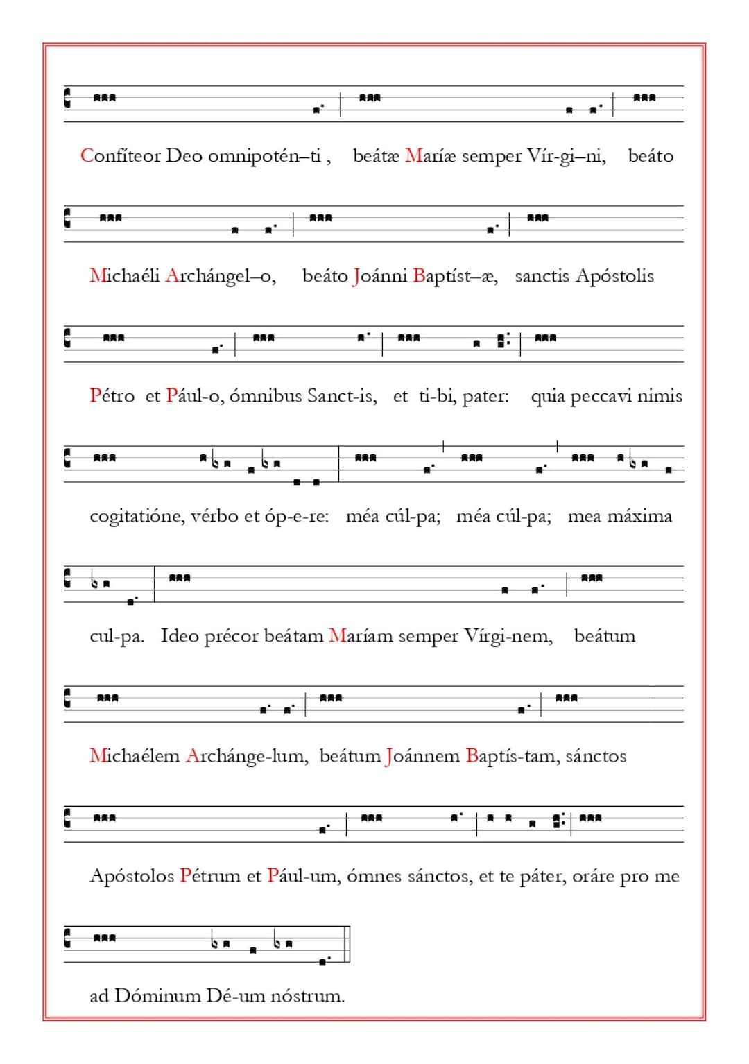 Confiteor Plainchant Latin Catholic Printable for High Mass in the ...