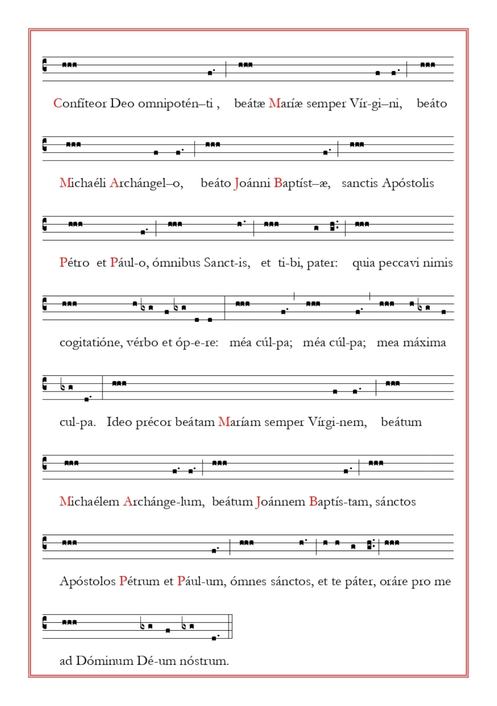 Confiteor Plainchant Latin Catholic Printable for High Mass in the ...