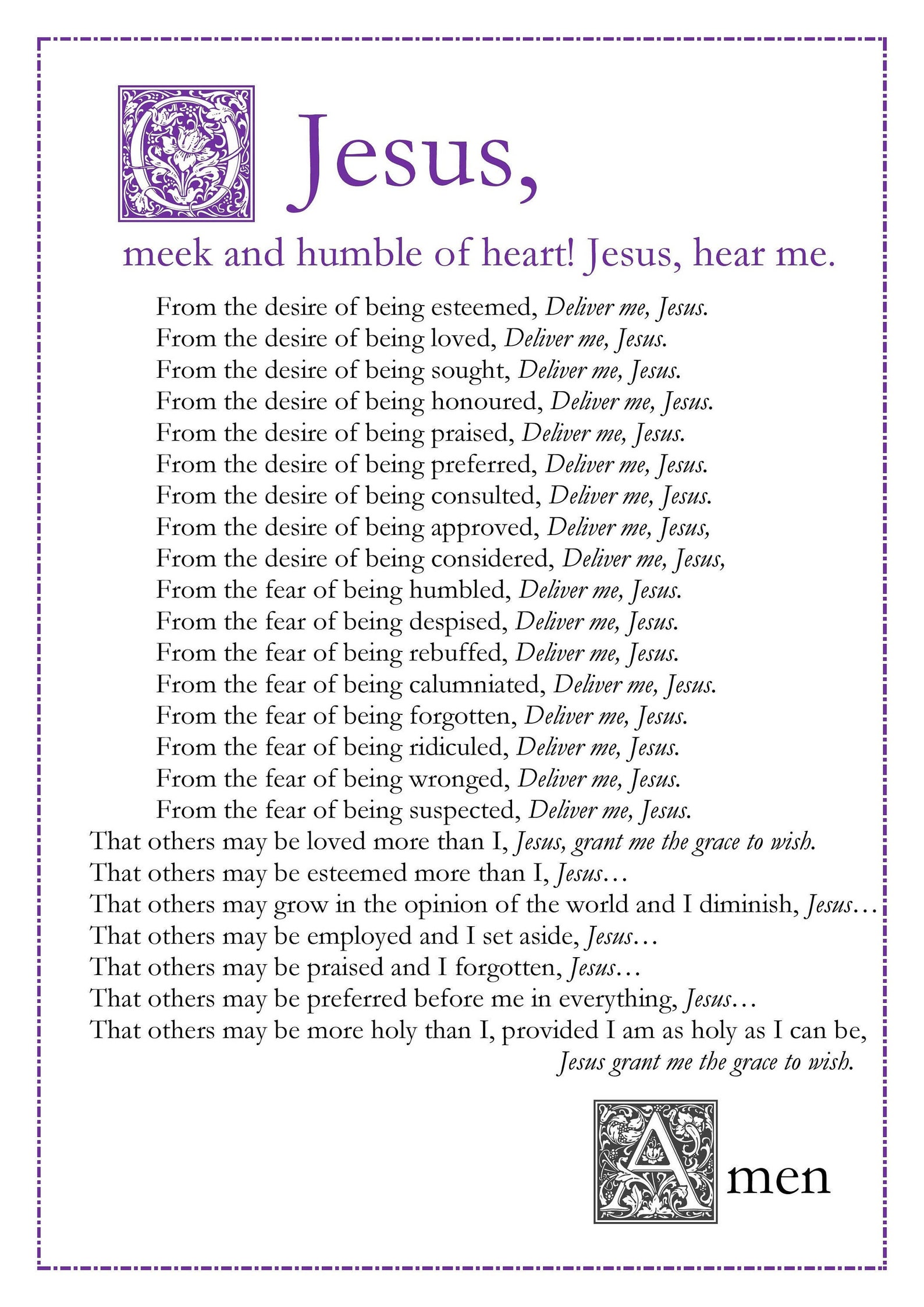 Litany of Humility in English Catholic Prayer Card / Printable A4 Wall ...