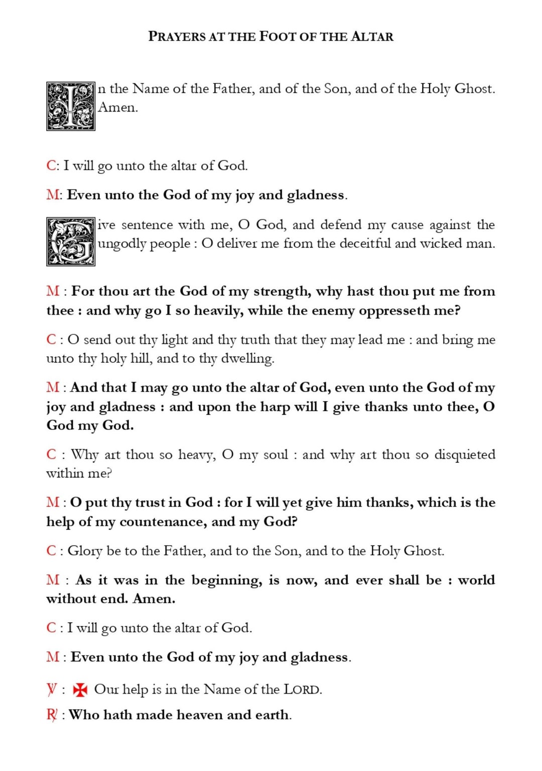 Prayers at the Foot of the Altar English Catholic Printable for Mass in ...