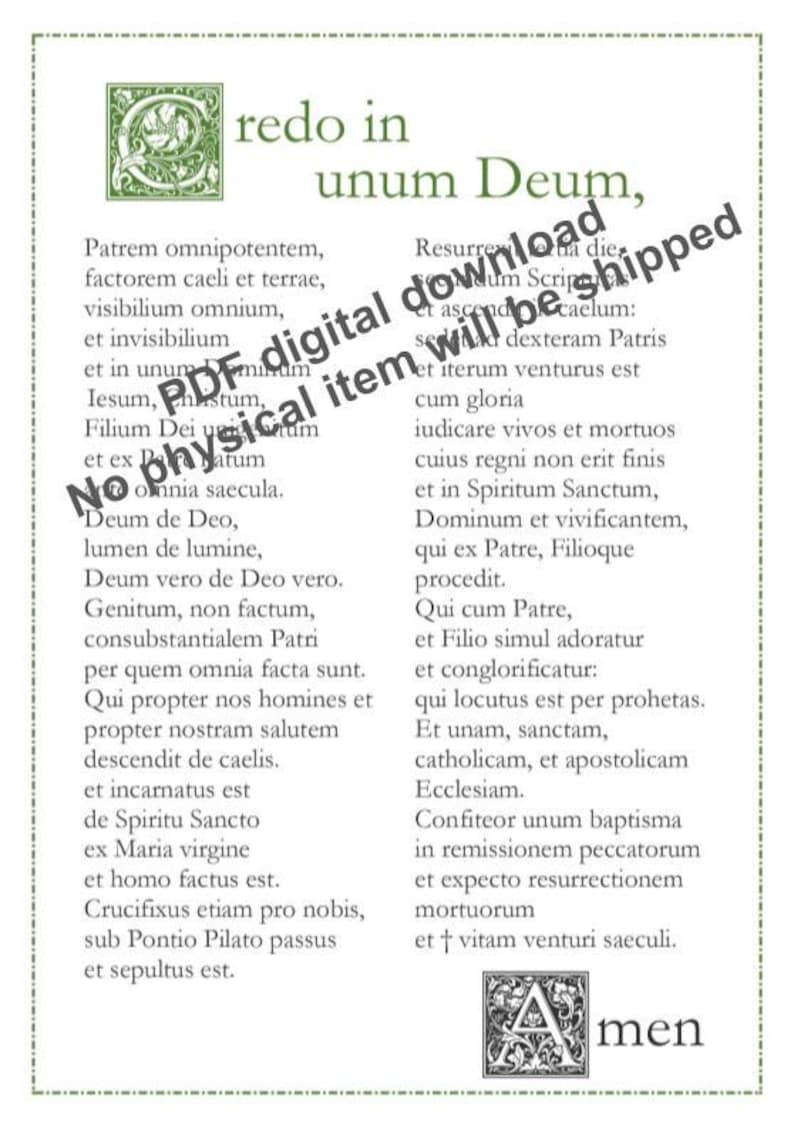 Nicene Creed (credo in Unum Deum) Latin Catholic Prayer Card ...