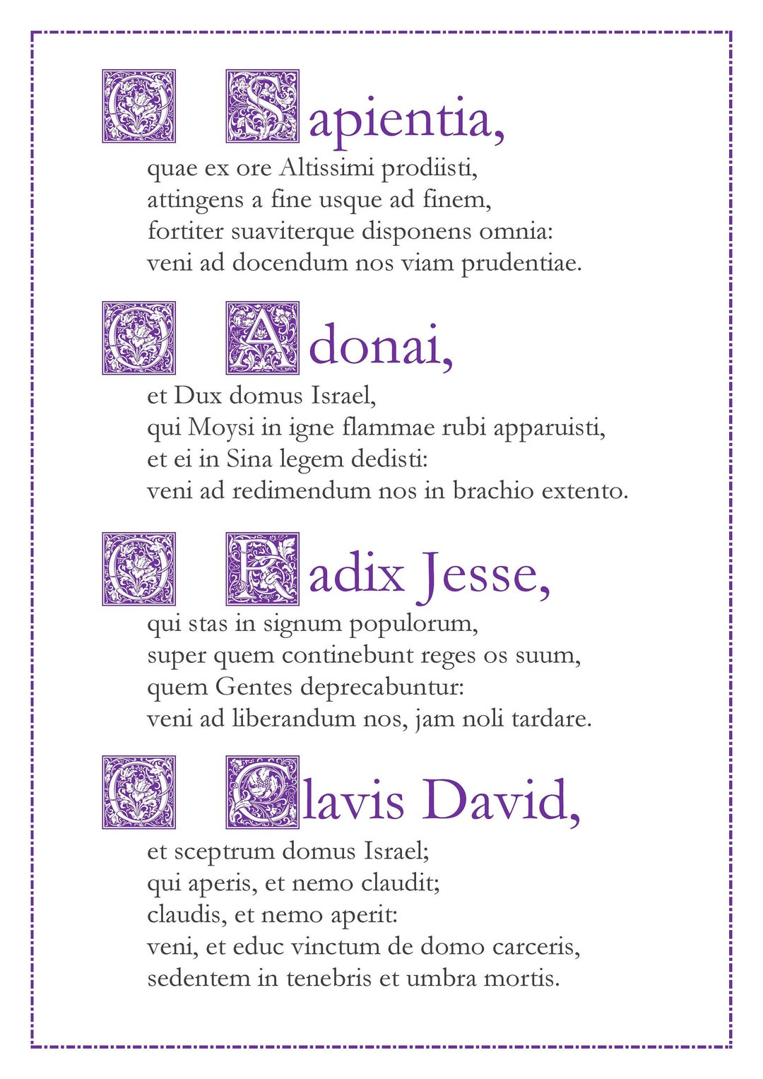 O Antiphons for Advent Latin Catholic Prayer Card / Printable A4 Wall ...