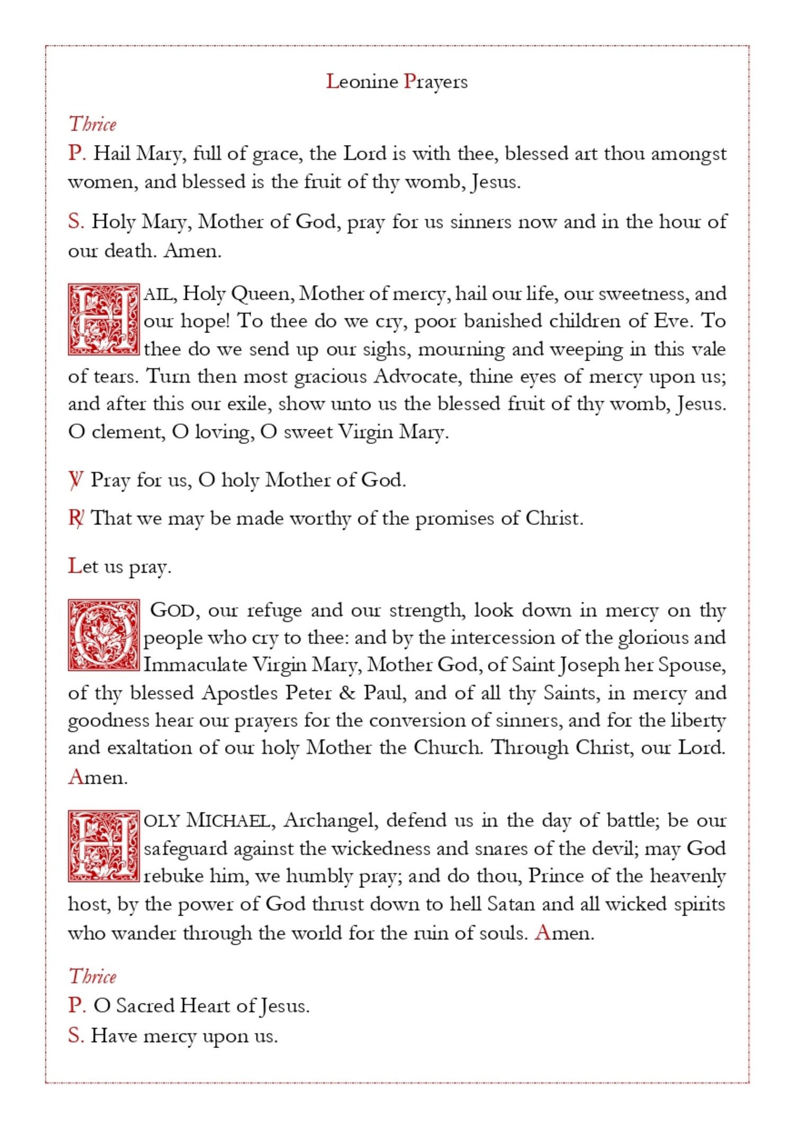 Oratio Leonis Xiii/leonine Prayers Latin and English Catholic Printable ...