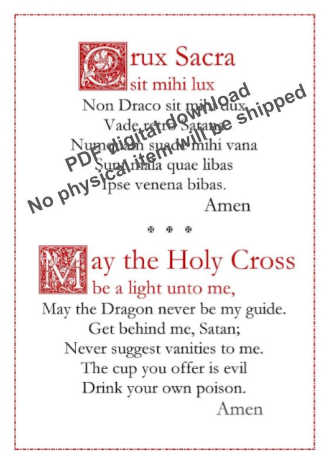 Crux Sacra (st Benedict Medal) Catholic Prayer Card in Latin and ...