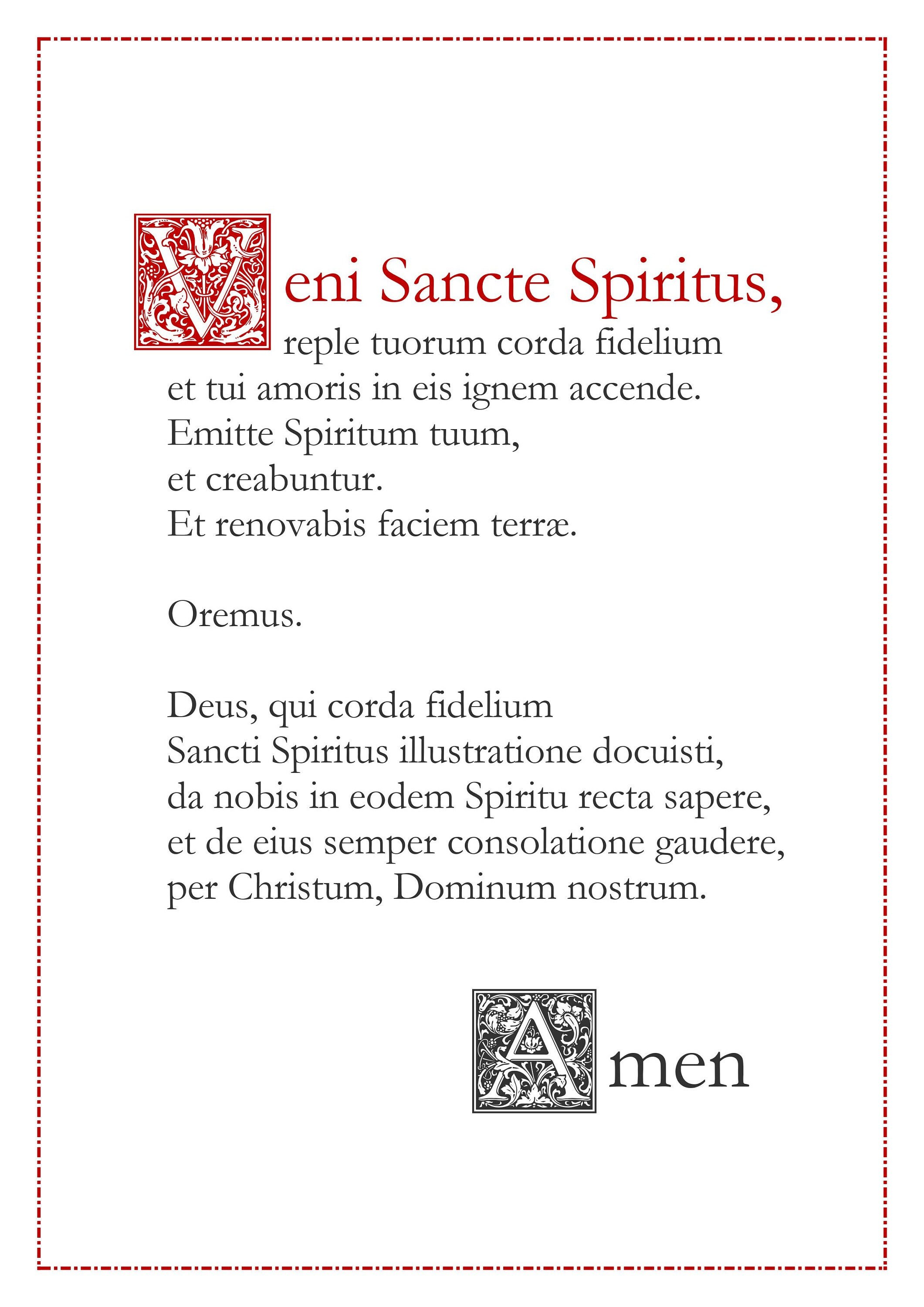 Veni, Sancte Spiritus come, Holy Spirit Latin Catholic Prayer Card ...