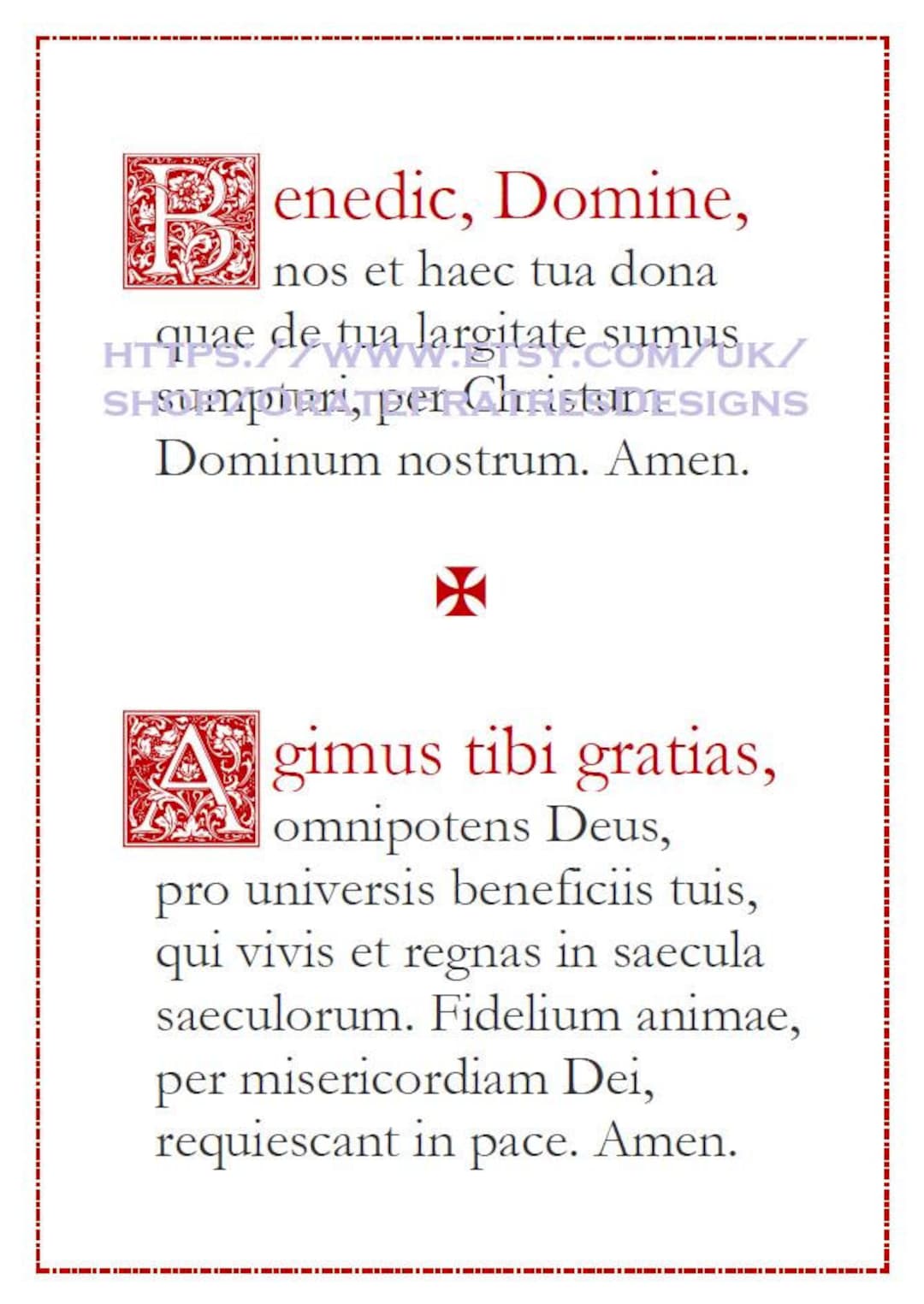Prayers Before and After Meals Latin Catholic Prayer Card / Printable ...