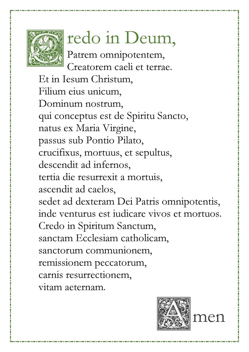 Credo Apostles Creed Latin Catholic Prayer Card Printable A4 Wall Art Christian Decor Etsy