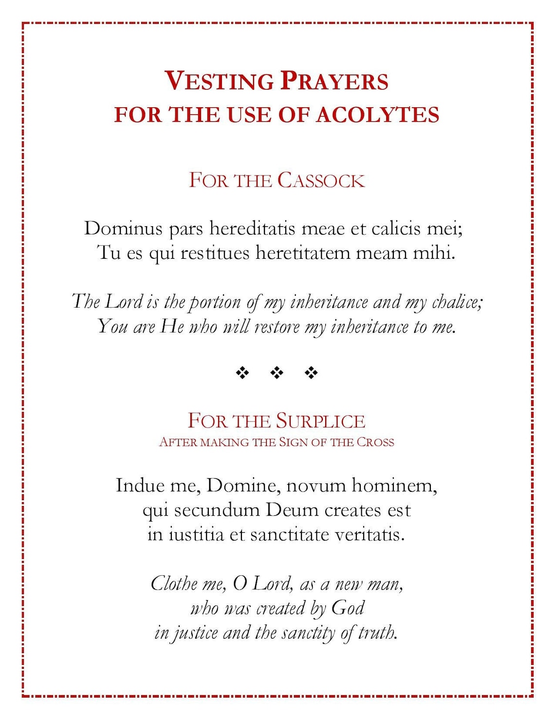 Vesting Prayers for Acolytes - in English and Latin - Catholic ...