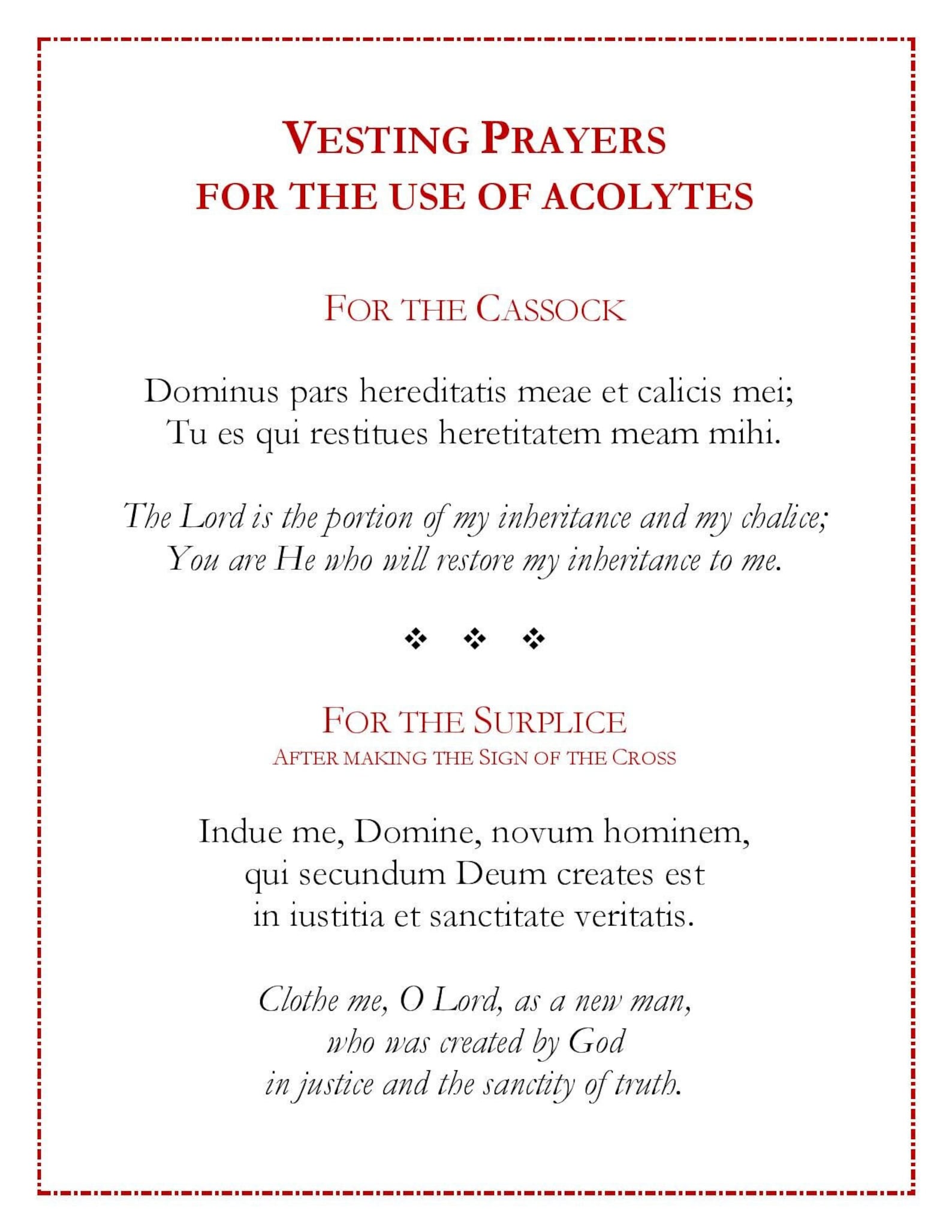 Vesting Prayers for Acolytes - in English and Latin - Catholic ...