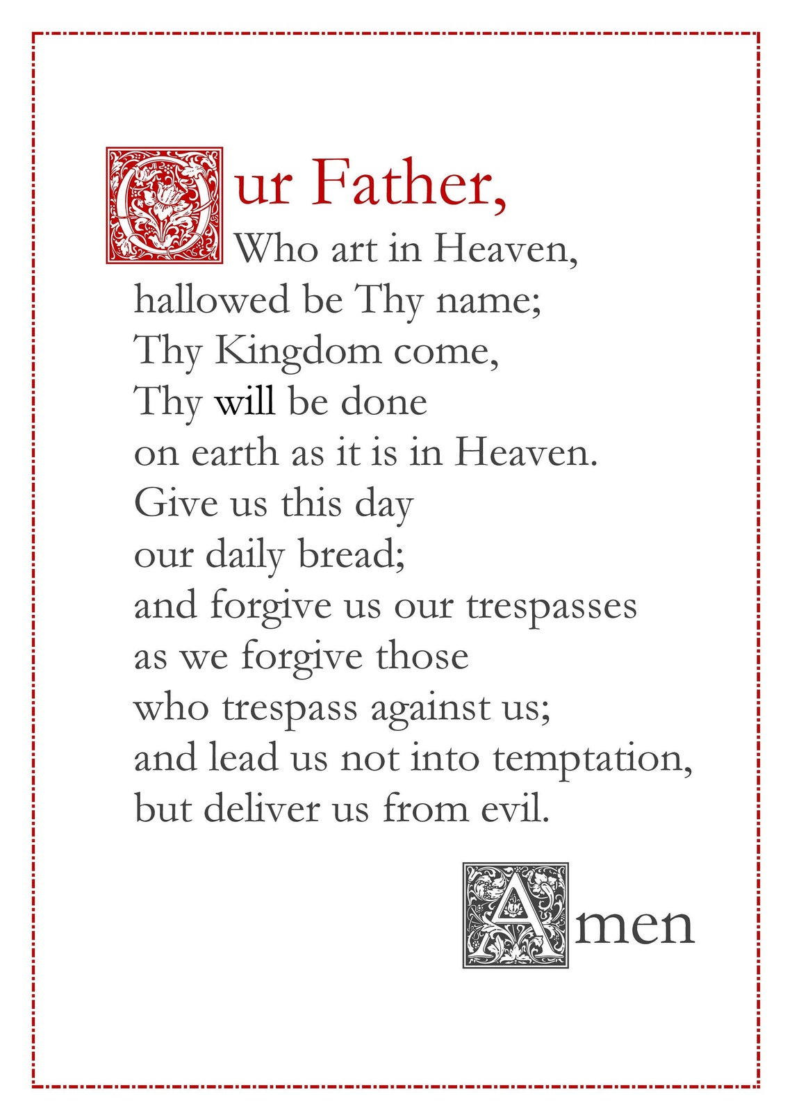Our Father English Catholic Prayer Card / Printable A4 Wall Art ...