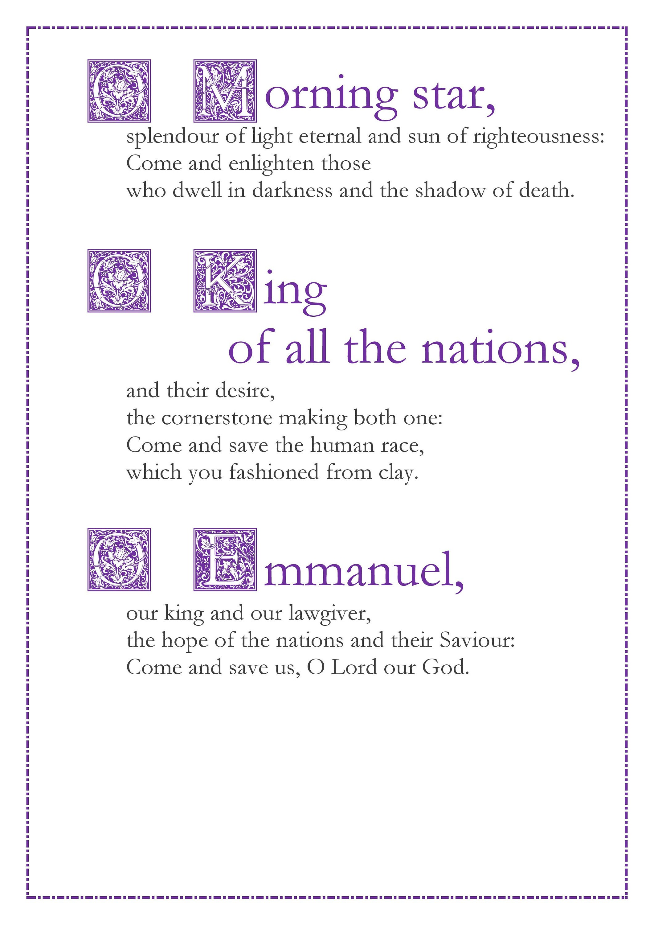O Antiphons for Advent (in English) Catholic Prayer Card / Printable A4 ...
