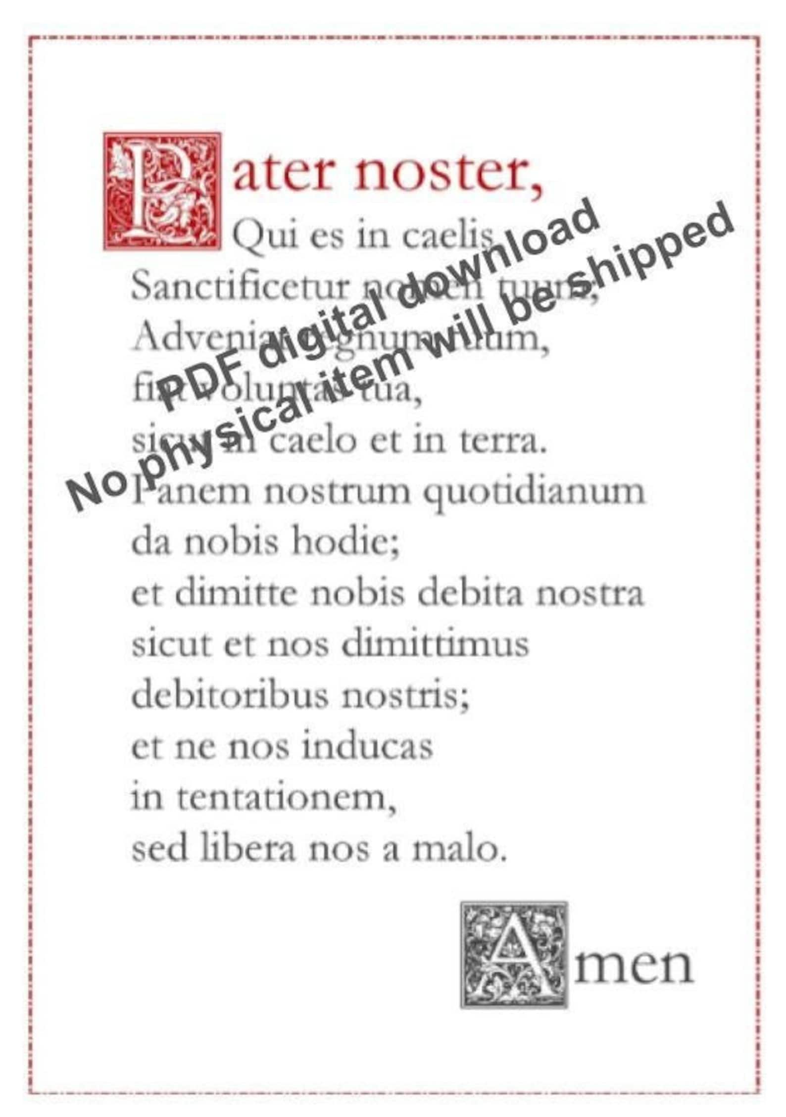 Pater Noster (our Father) Latin Catholic Prayer Card / Printable A4 ...