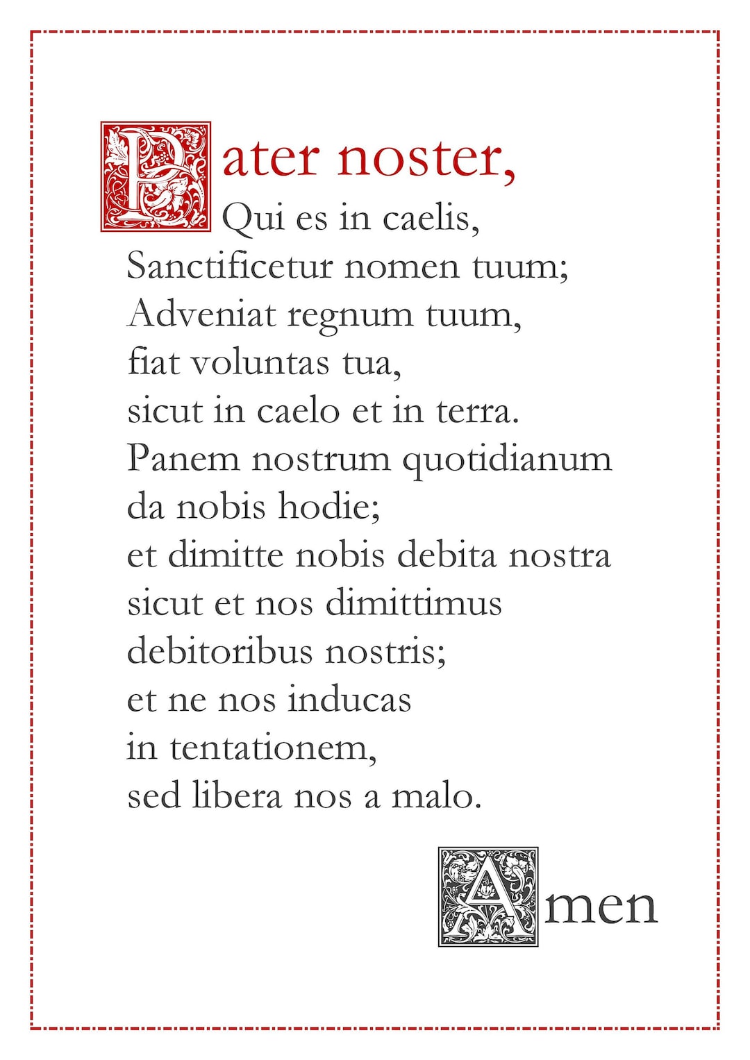 Pater Noster our Father Latin Catholic Prayer Card / Printable A4 Wall ...