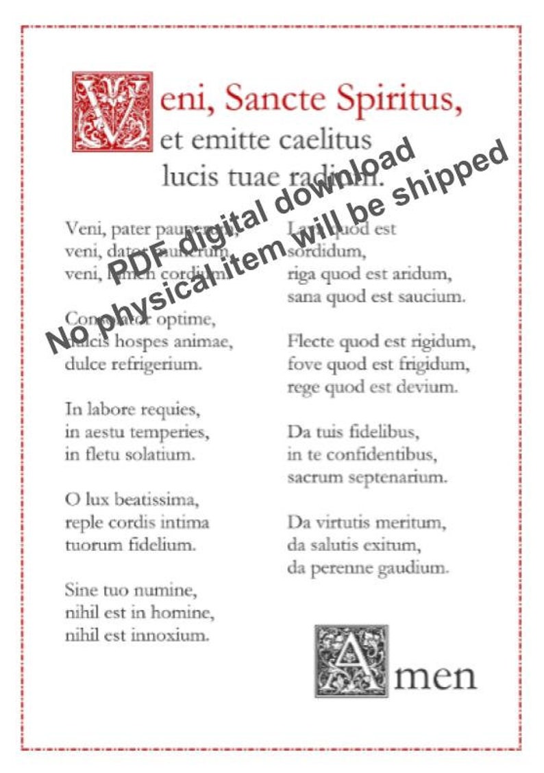Veni, Sancte Spiritus Sequence (come, Holy Spirit) Latin Catholic ...