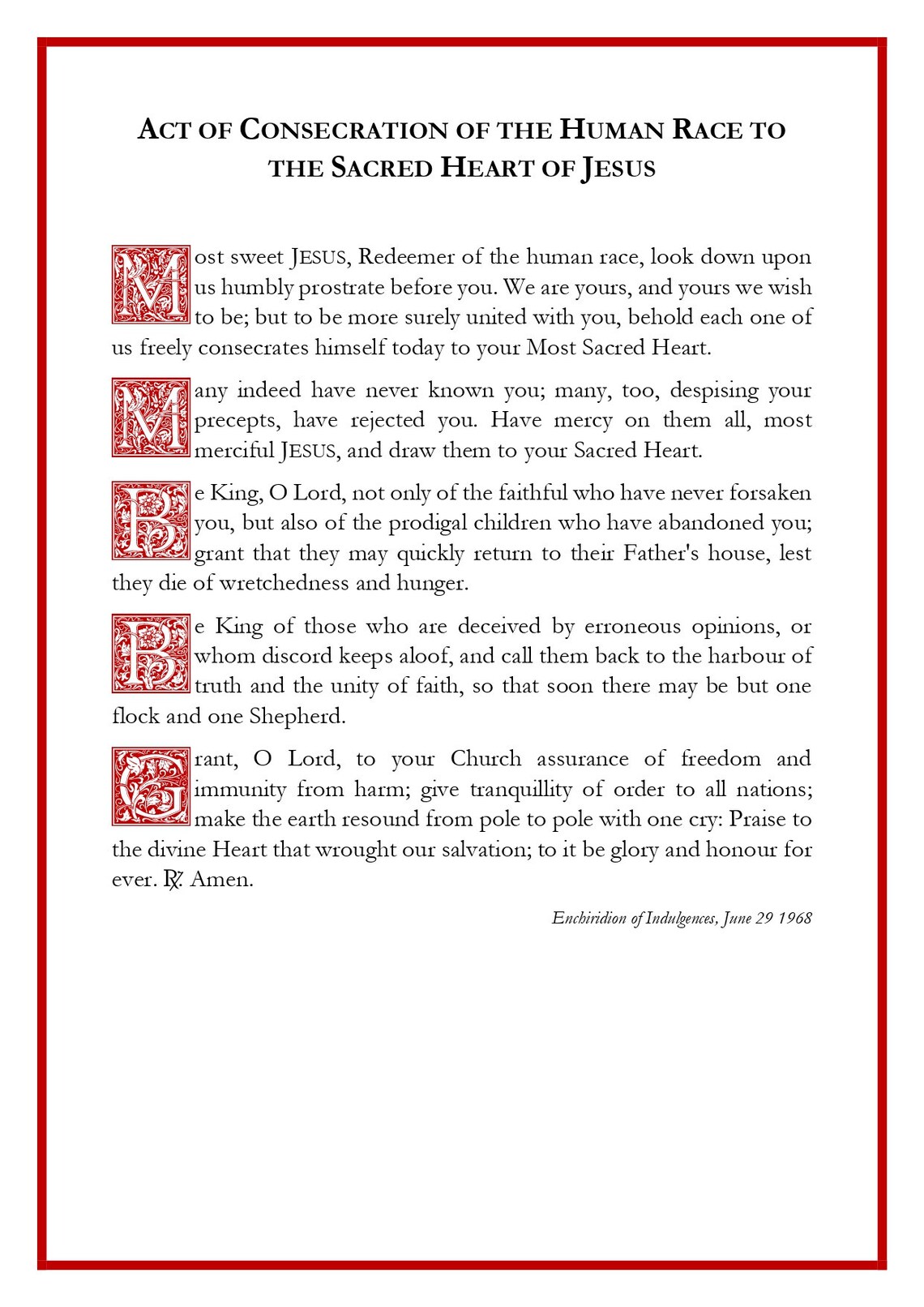 Act of Consecration of the Human Race to the Sacred Heart of Jesus ...