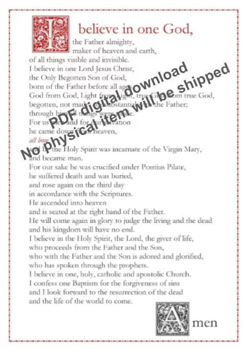 Nicene Creed English Catholic Prayer Card / Printable A4 Wall Art ...