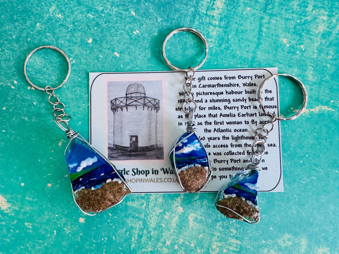 Welsh Sea Glass Handmade Key Ring - Painted Beach Scene, Real Welsh ...