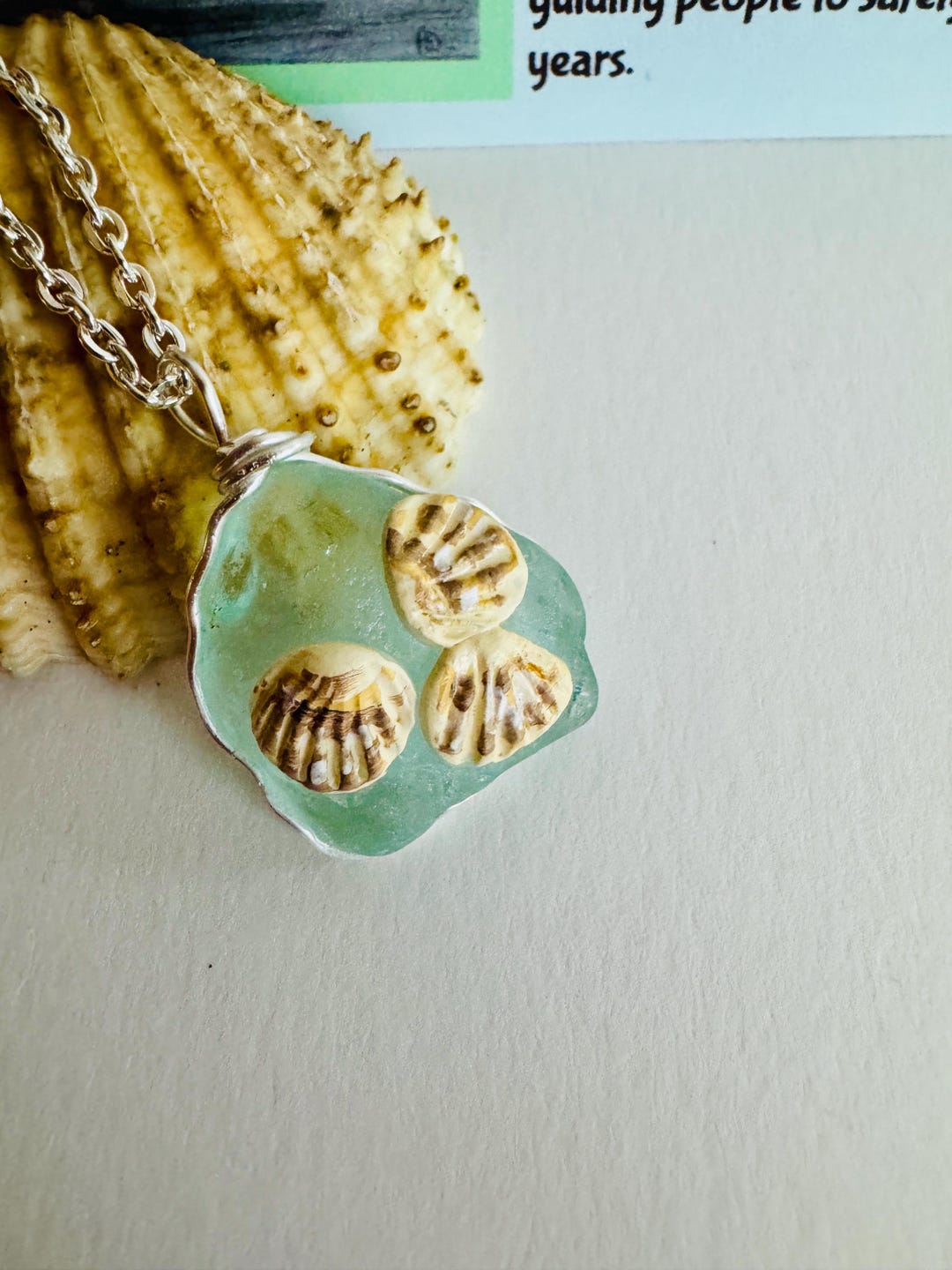 Welsh Sea Glass Necklace: Handmade Silver Plated Charm With Tiny Shells ...