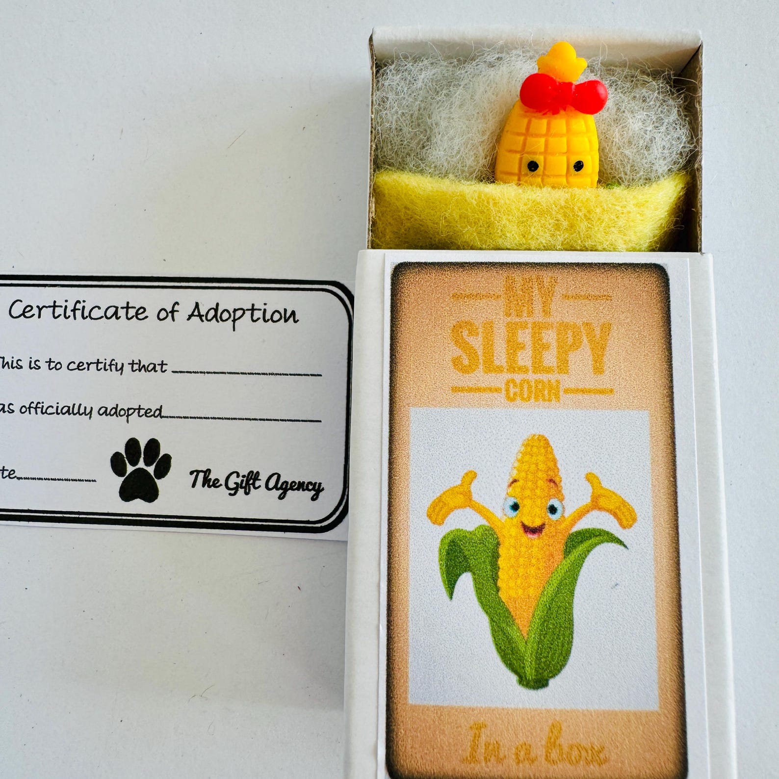 My Sleepy Corn With Adoption Certificate in Matchbox - Etsy