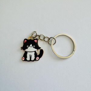 Mini Black and White Cat Metal & Enamel Novelty Key Ring - Etsy