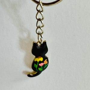 Mini Black Cat and Flowers Metal & Enamel Novelty Key Ring - Etsy