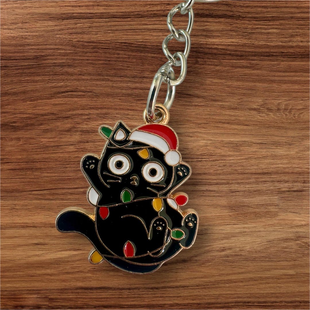 Mini Black Cat in Christmas Lights Metal & Enamel Novelty Key Ring - Etsy