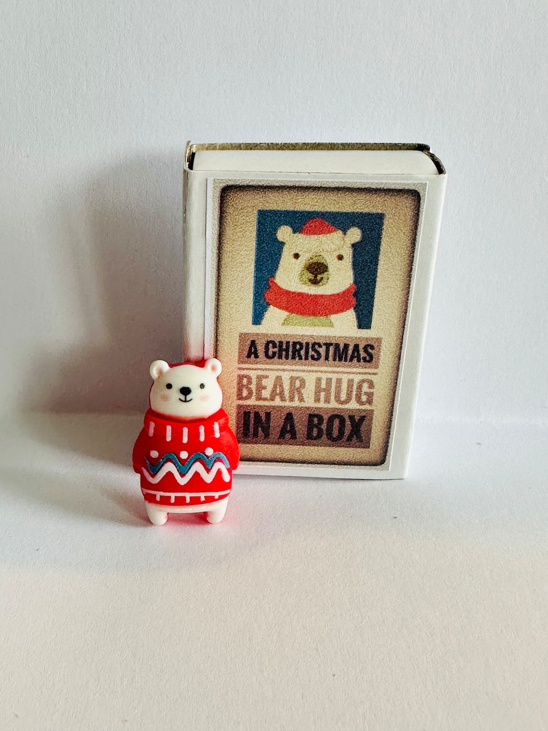 A Christmas Bear Hug in a Box Bear in Jumper Greetings - Etsy
