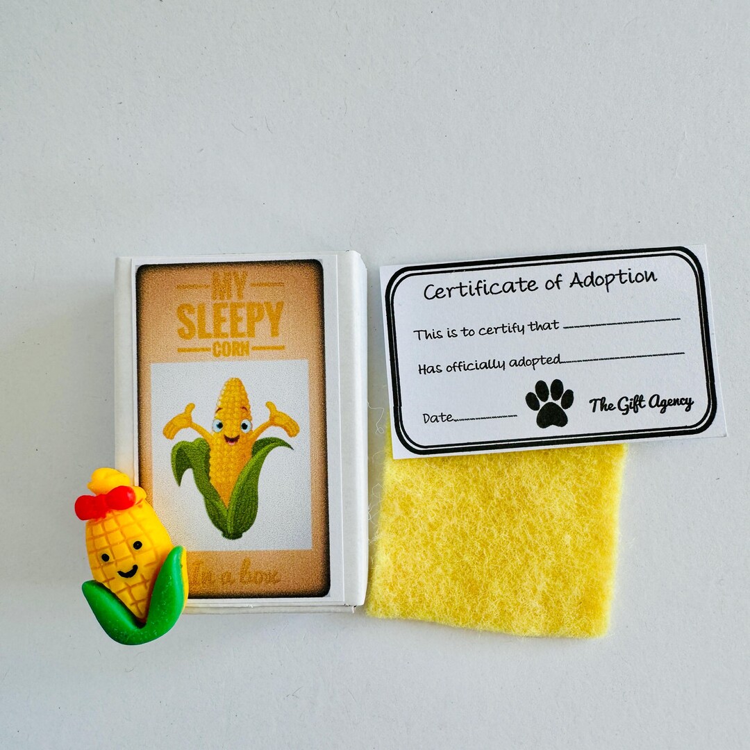 My Sleepy Corn With Adoption Certificate in Matchbox - Etsy