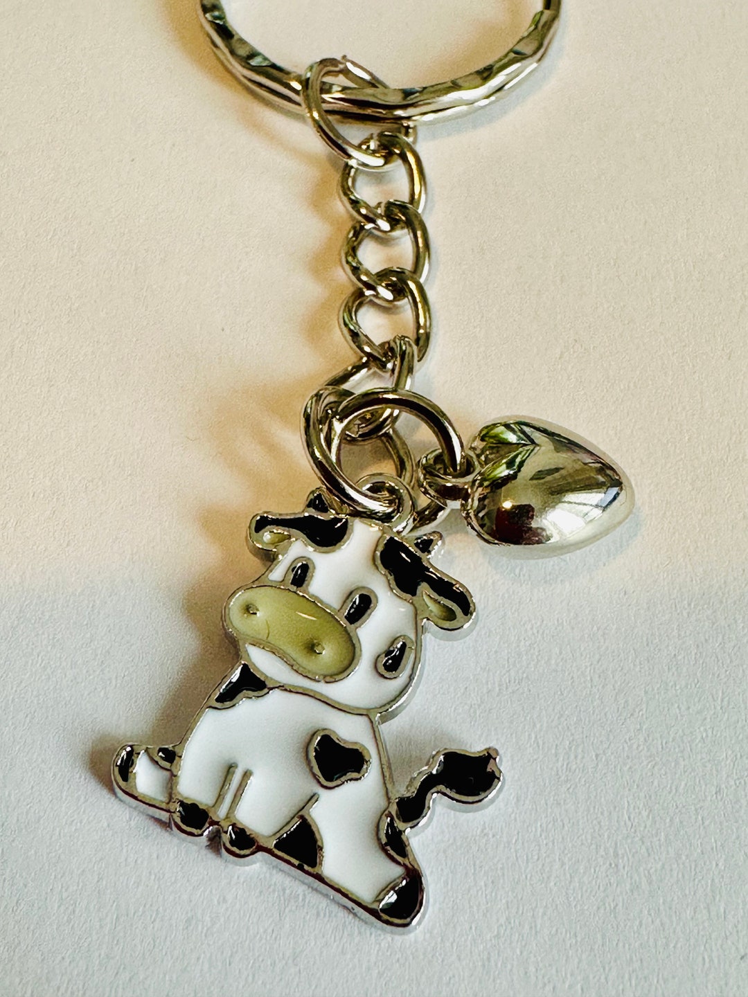 Mini Sitting Cow With Heart Metal & Enamel Novelty Key Ring - Etsy