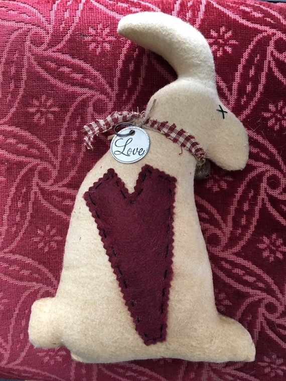 Rabbit With Heart Primitive Folk Art Spring Decoration Hand - Etsy