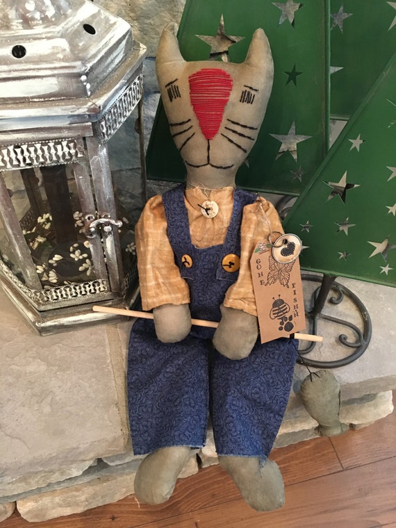 Cat Gone Fishin Primitive Plush Rustic Country Decoration | Etsy