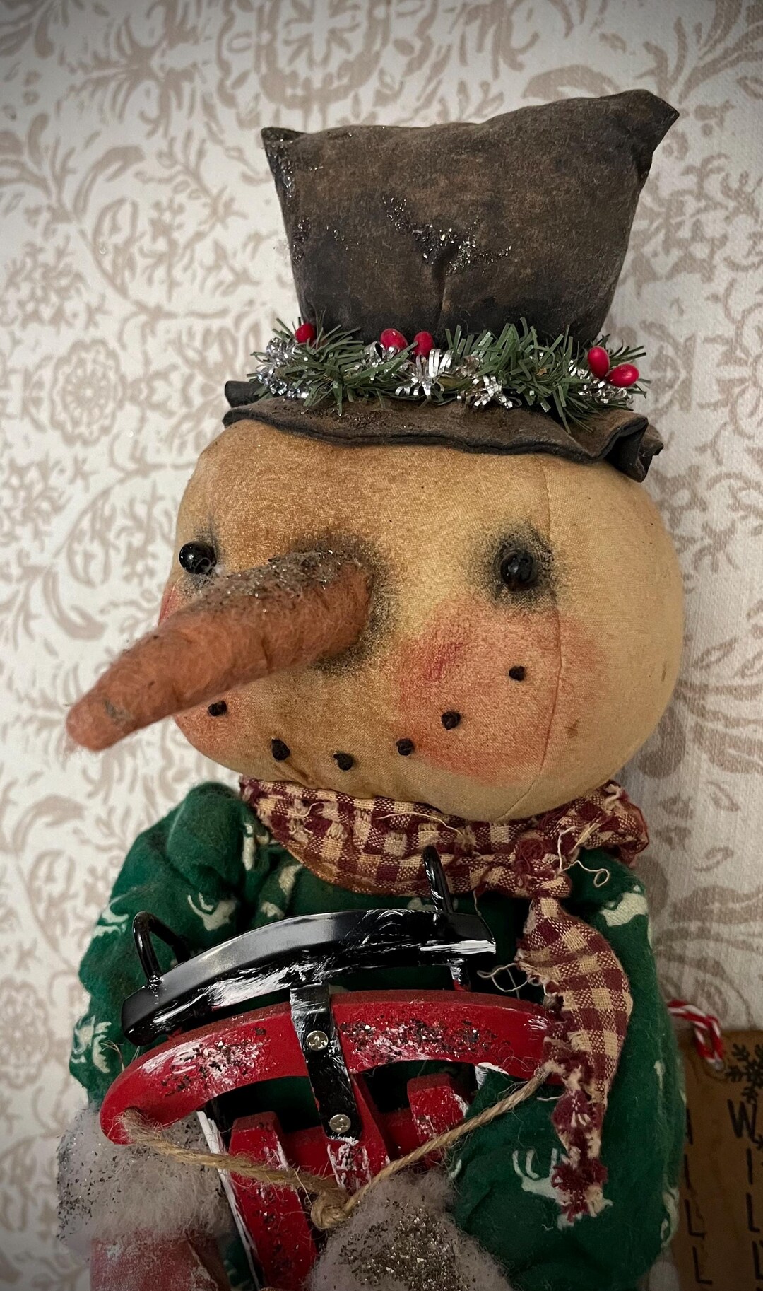 Snowman Chilly Willy Primitive Folk Art Plush Decoration Handmade - Etsy