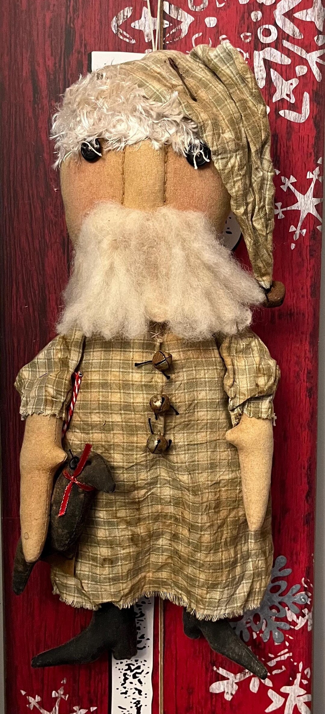 Santa Primitive Folk Art Christmas Winter Decoration Hand Made Hand ...