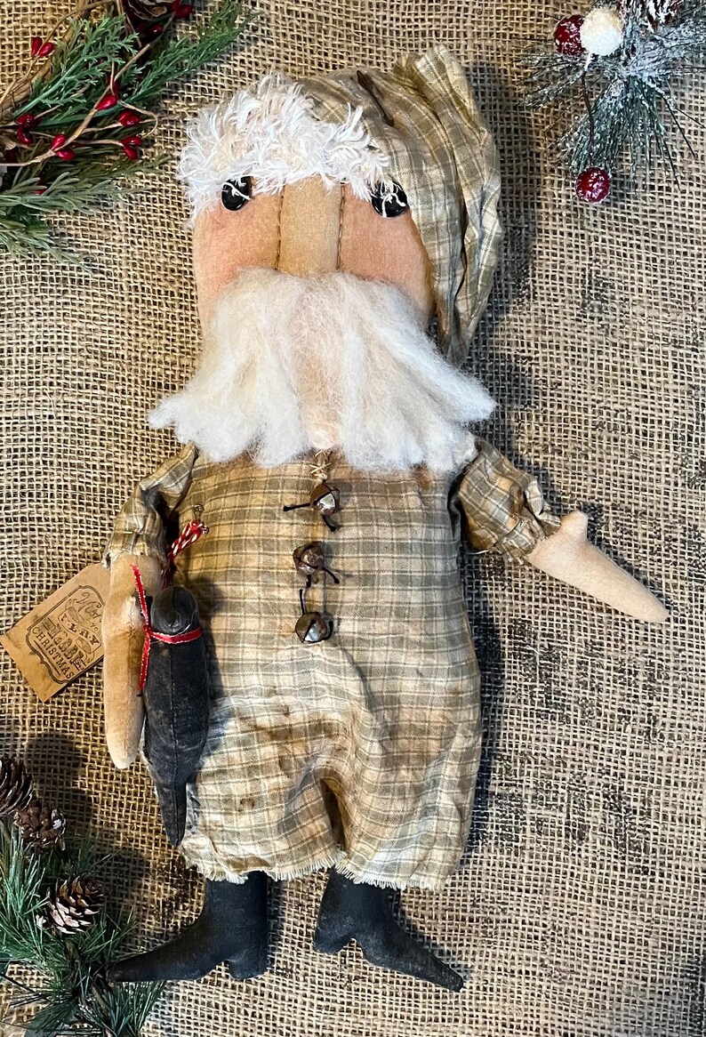 Santa Primitive Folk Art Christmas Winter Decoration Hand Made Hand ...