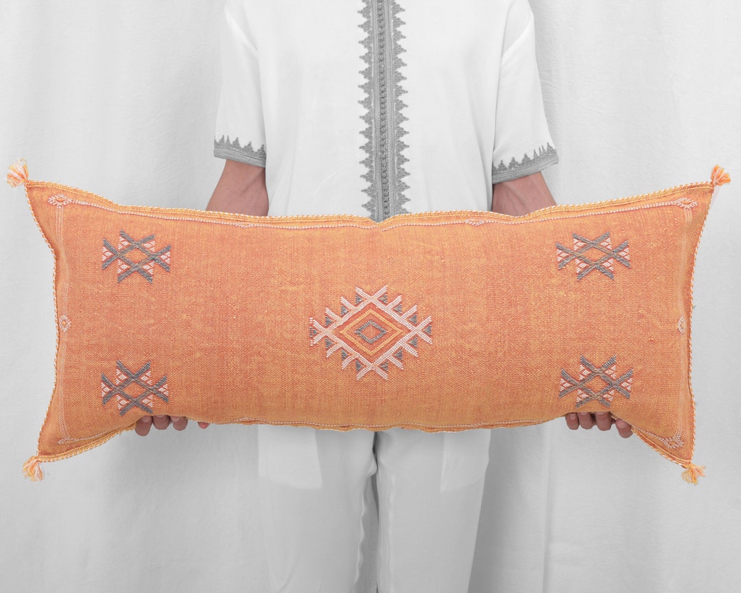 Sabra Silk Lumbar, Orange Berber Pillow Cover, 14x36 Berber Lumbar ...