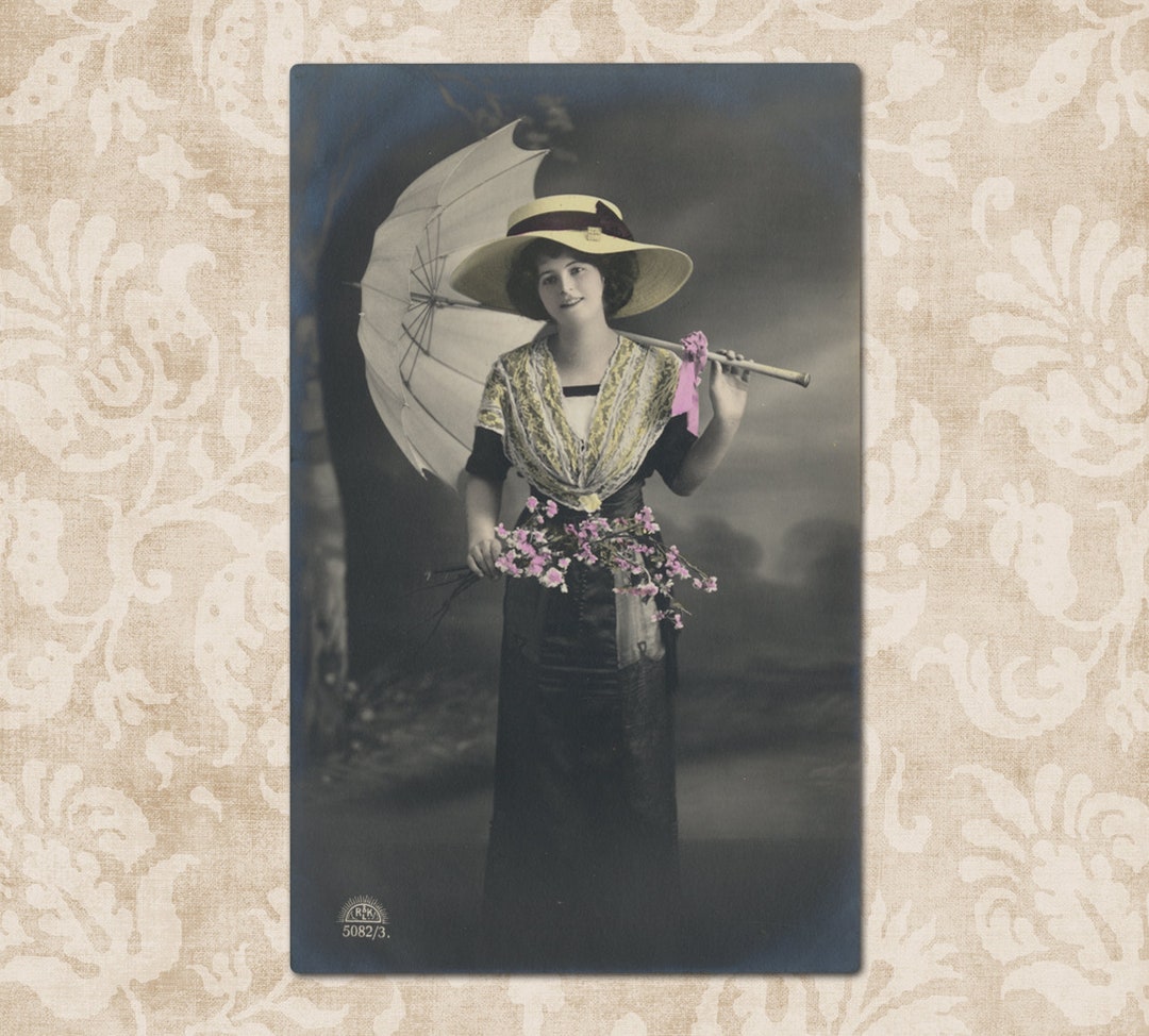 Elegant Lady Taking a Stroll With a Parasol Original Vintage Postcard ...