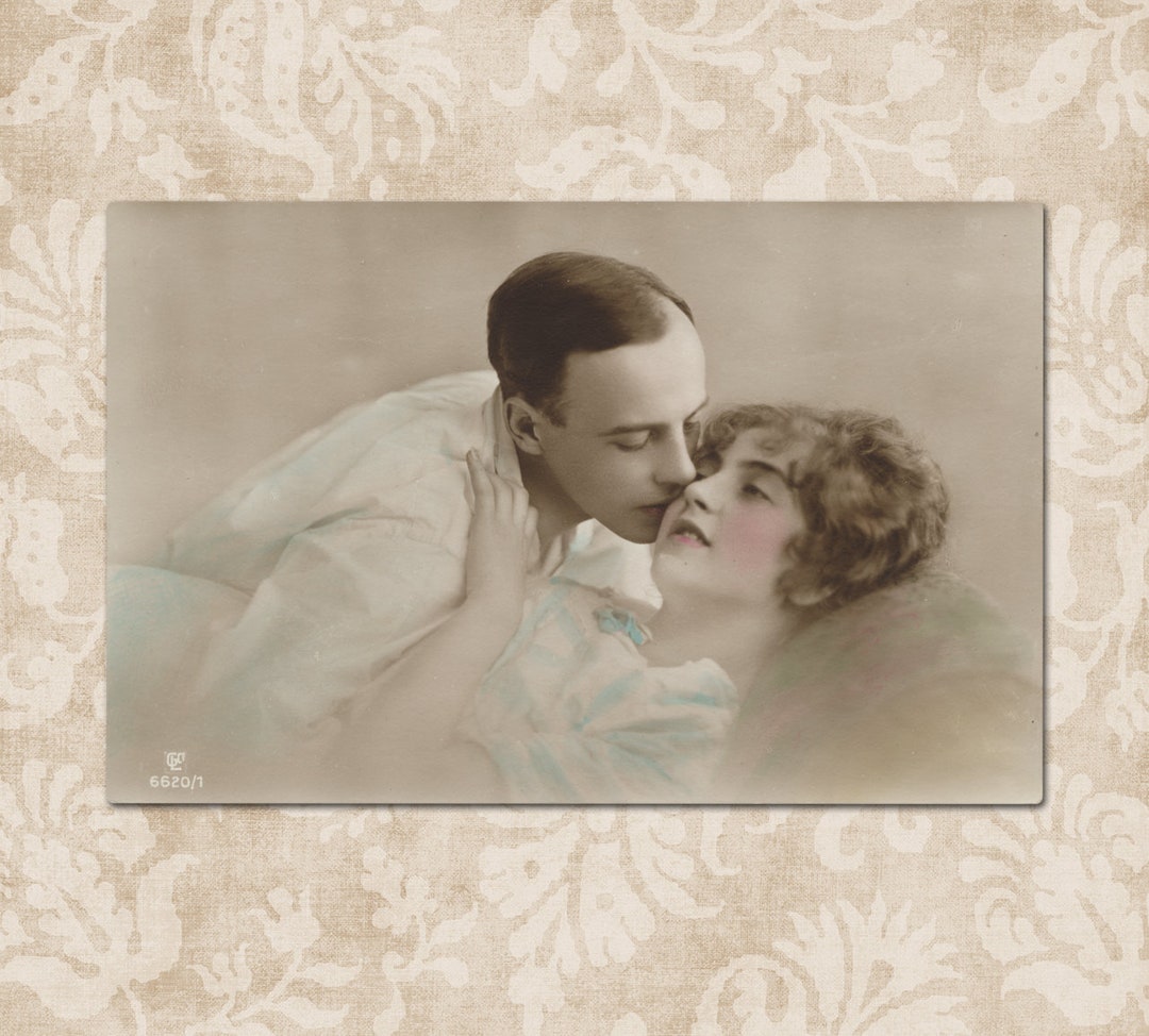 A Tender Kiss - Couple in Love - Original Vintage Postcard From the ...
