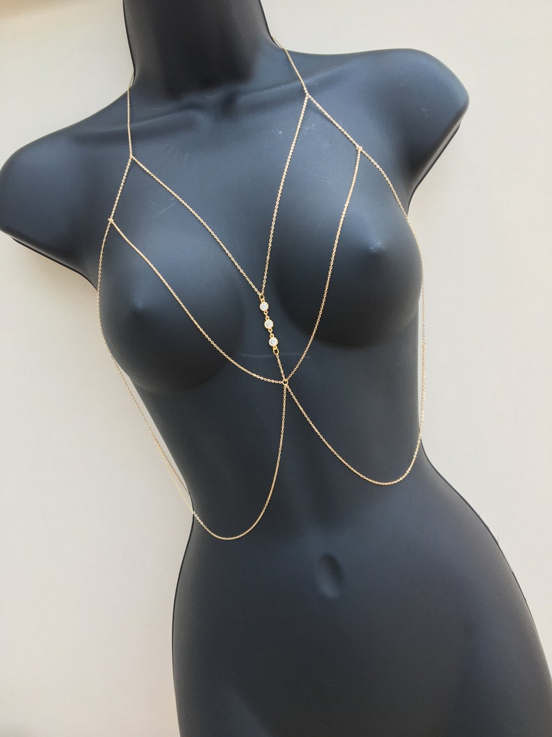 Gold Simple Sexy Body Chain With Crystals Sexy Gold Chain Etsy