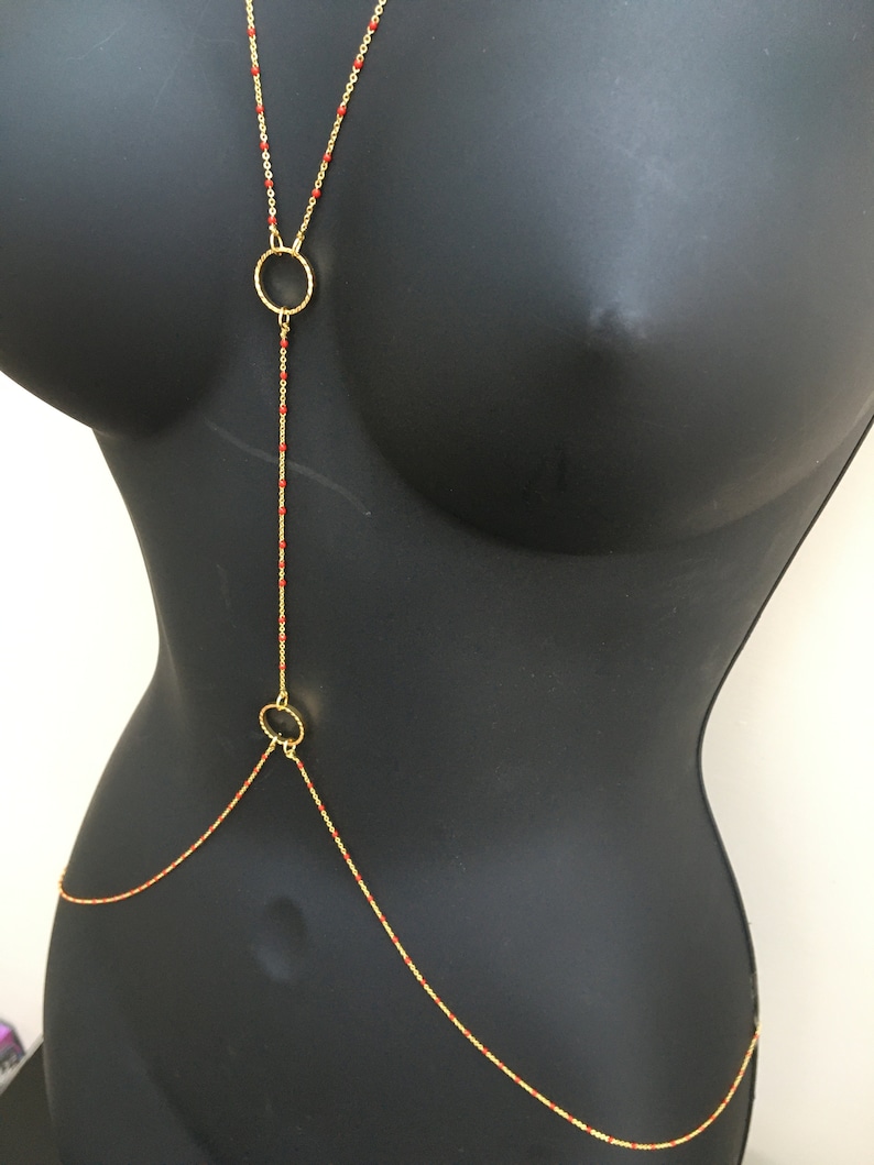 Sexy Body Chain Red And Gold Belly Dance Sexy Belly Chain Etsy