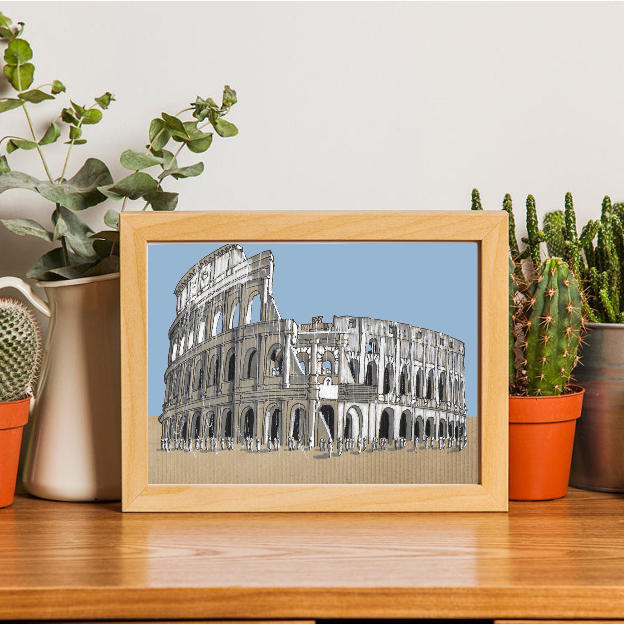 Rome Colosseum Art Print, Hand Drawn Digital Download, Art Printable ...