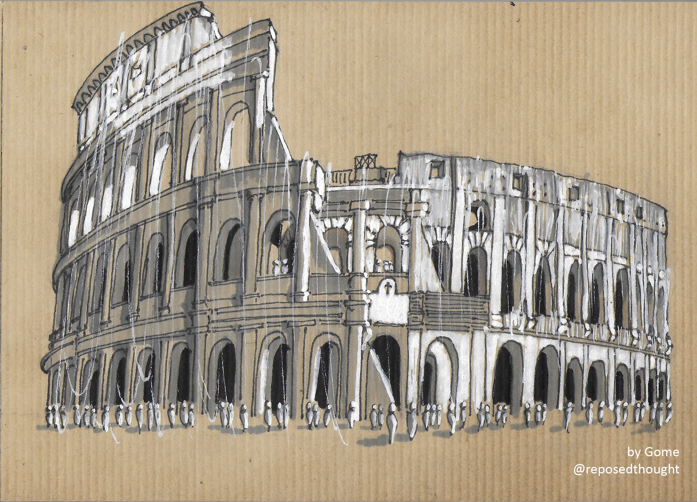 Rome Colosseum Art Print, Hand Drawn Digital Download, Art Printable ...