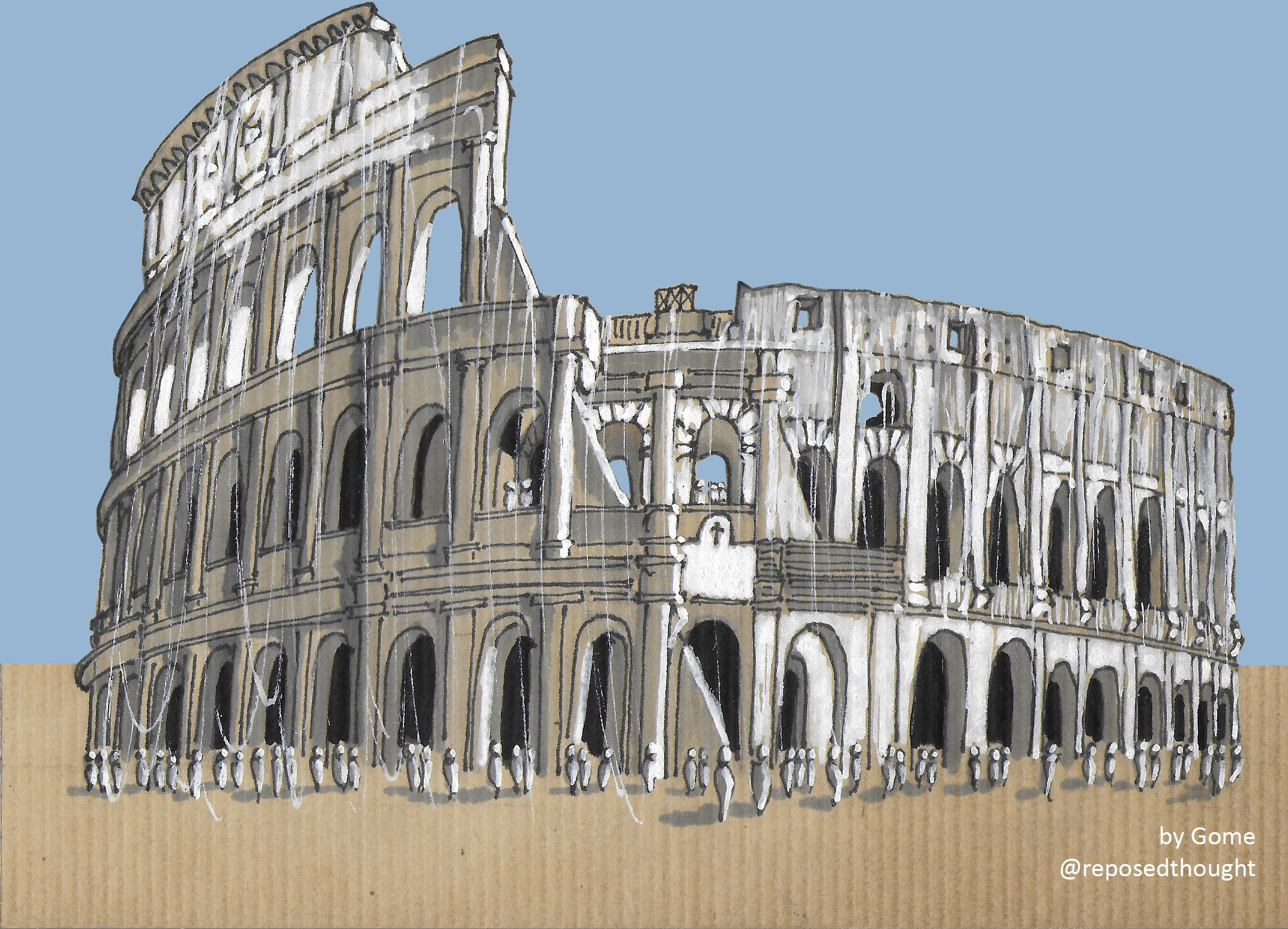 Rome Colosseum Art Print, Hand Drawn Digital Download, Art Printable ...