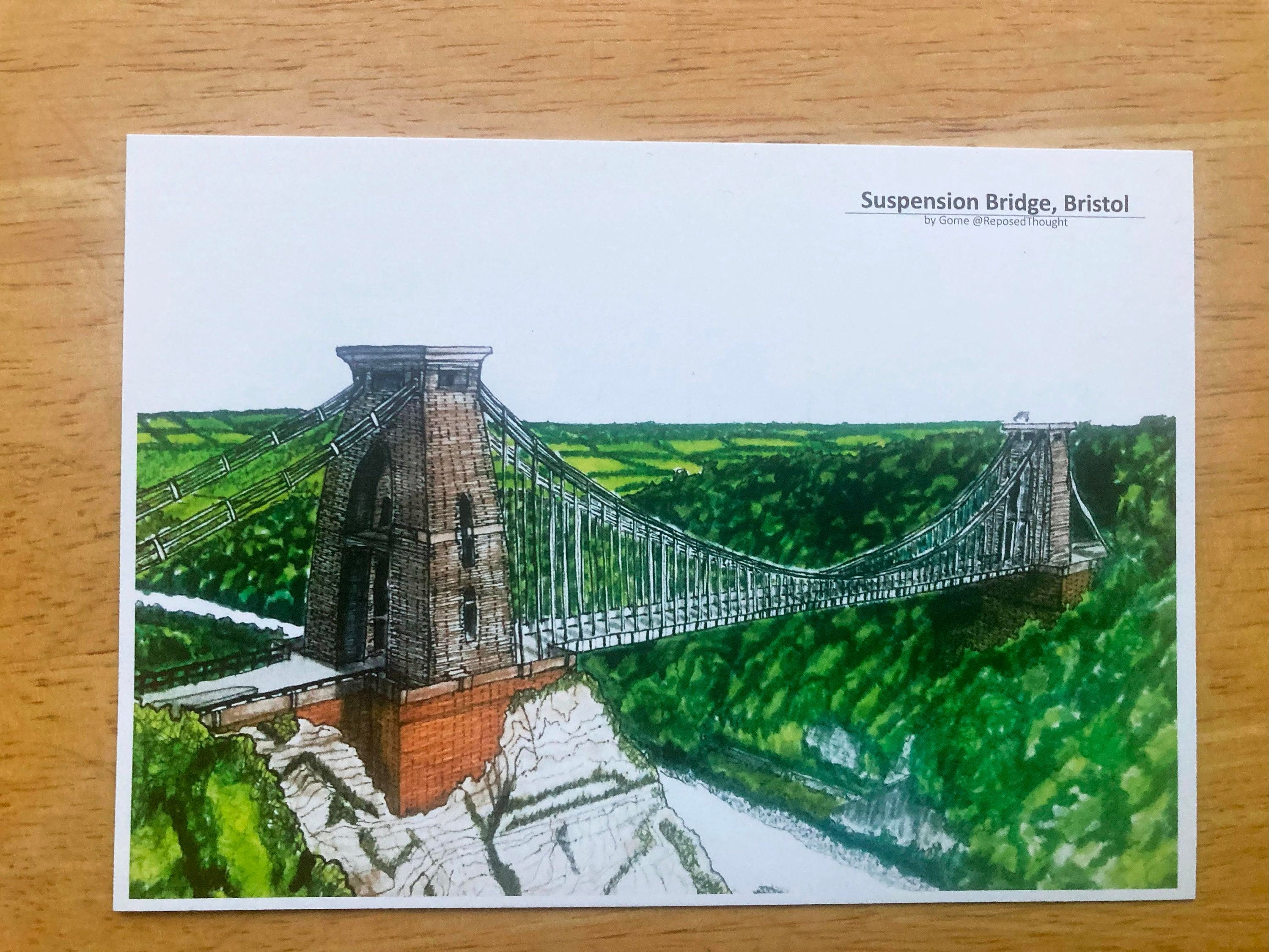 A6 Bristol Clifton Suspension Bridge Hand-drawn Postcard - Etsy