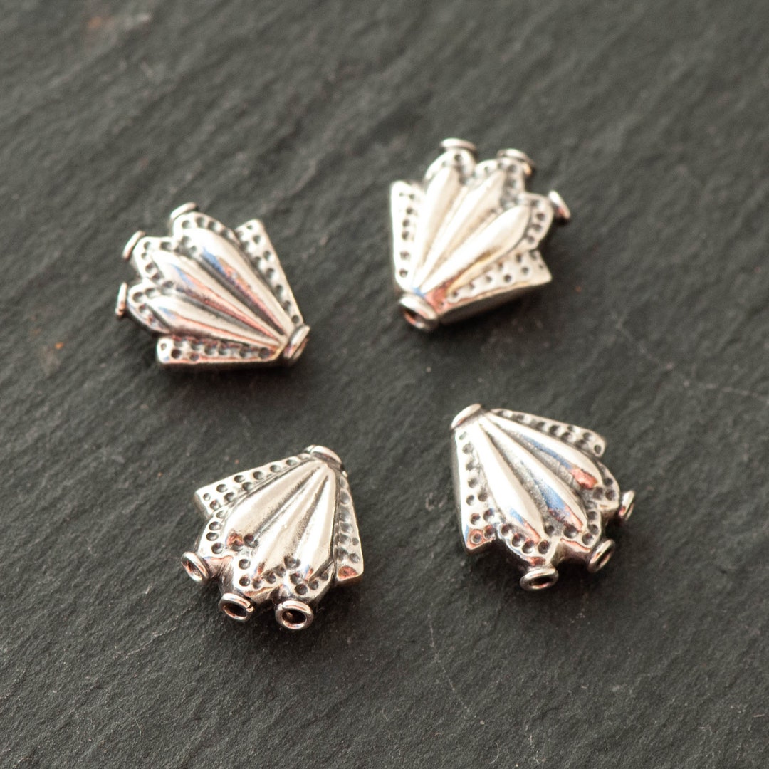 925 Sterling Silver Multi-strand Shell Shaped Beads, Vintage 3 Into 1 ...