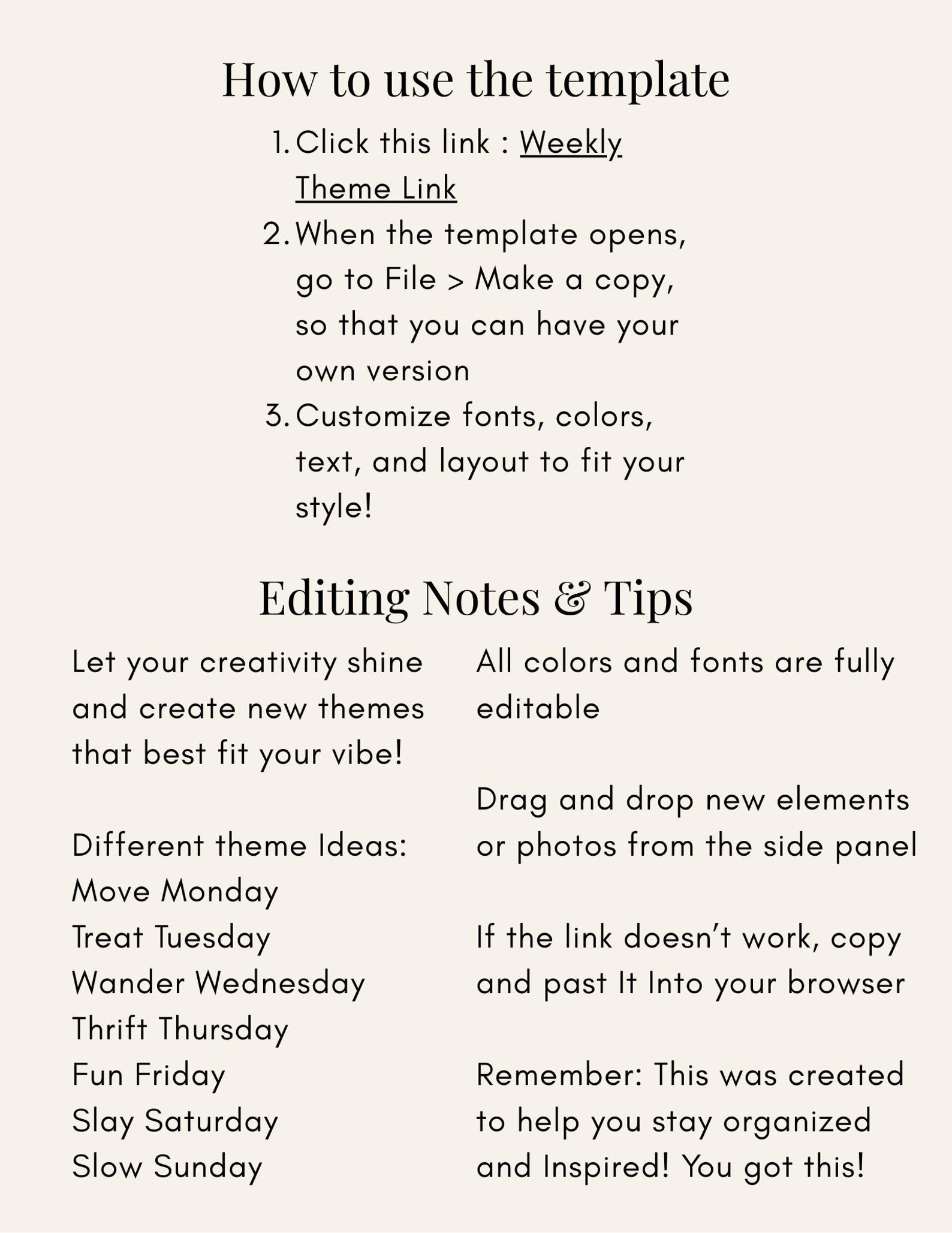 Weekly Theme Planner Template - Etsy