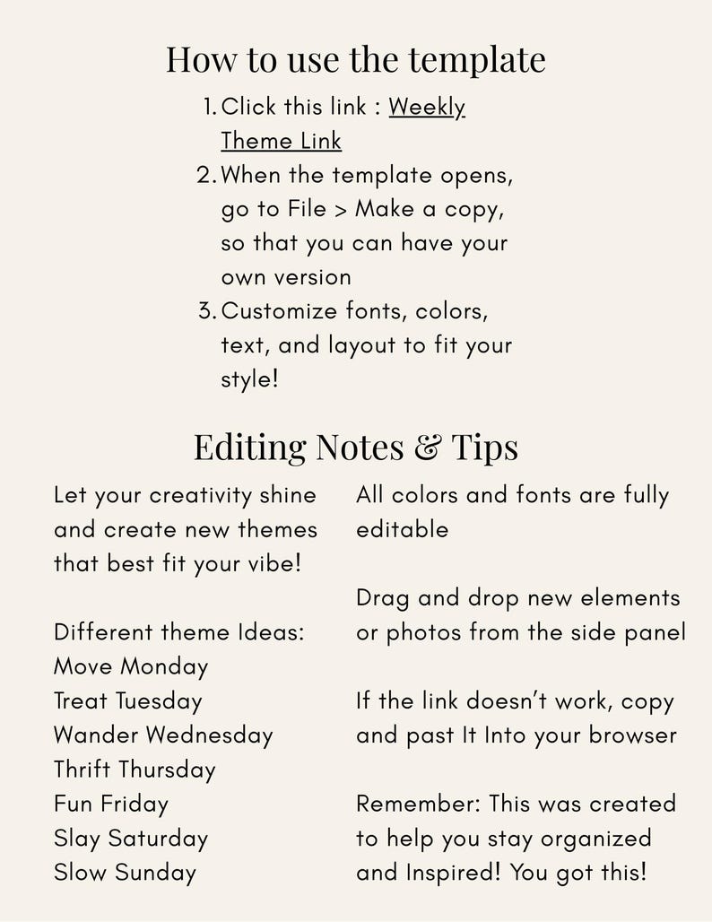 Weekly Theme Planner Template - Etsy